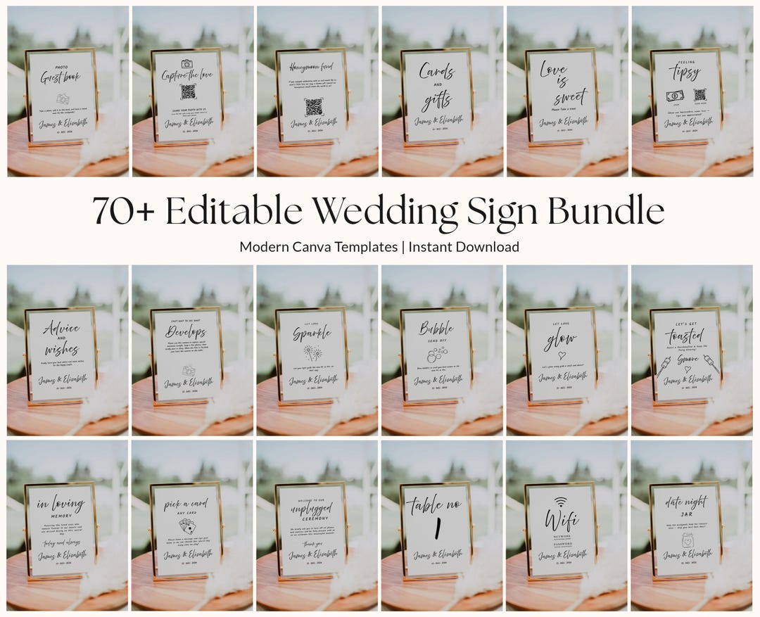 Minimalist Wedding Sign Bundle, Editable Wedding Sign Templates, Modern ...