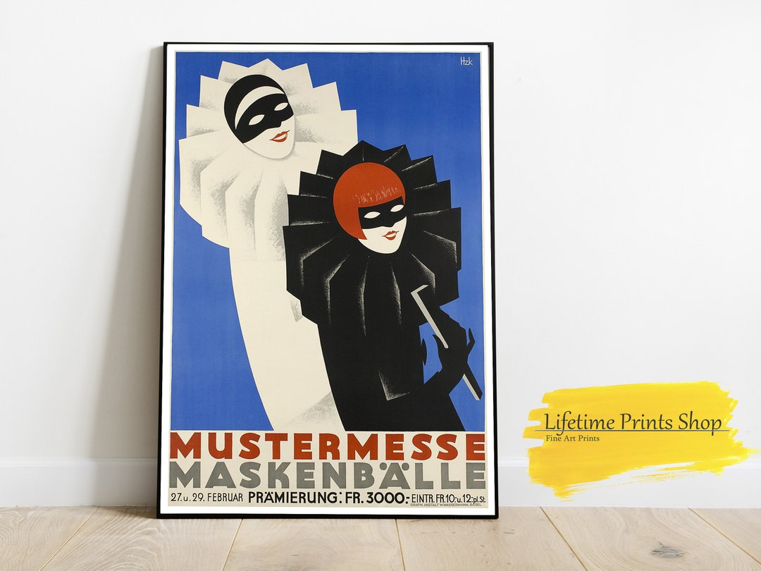 Masquerade Ball Poster, German Vintage Wall Art Poster, Masks Costume ...
