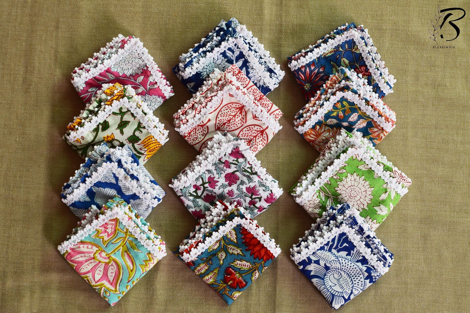 Assorted Napkins Handblock Printed Napkin Set With Border Cotton Boho ...