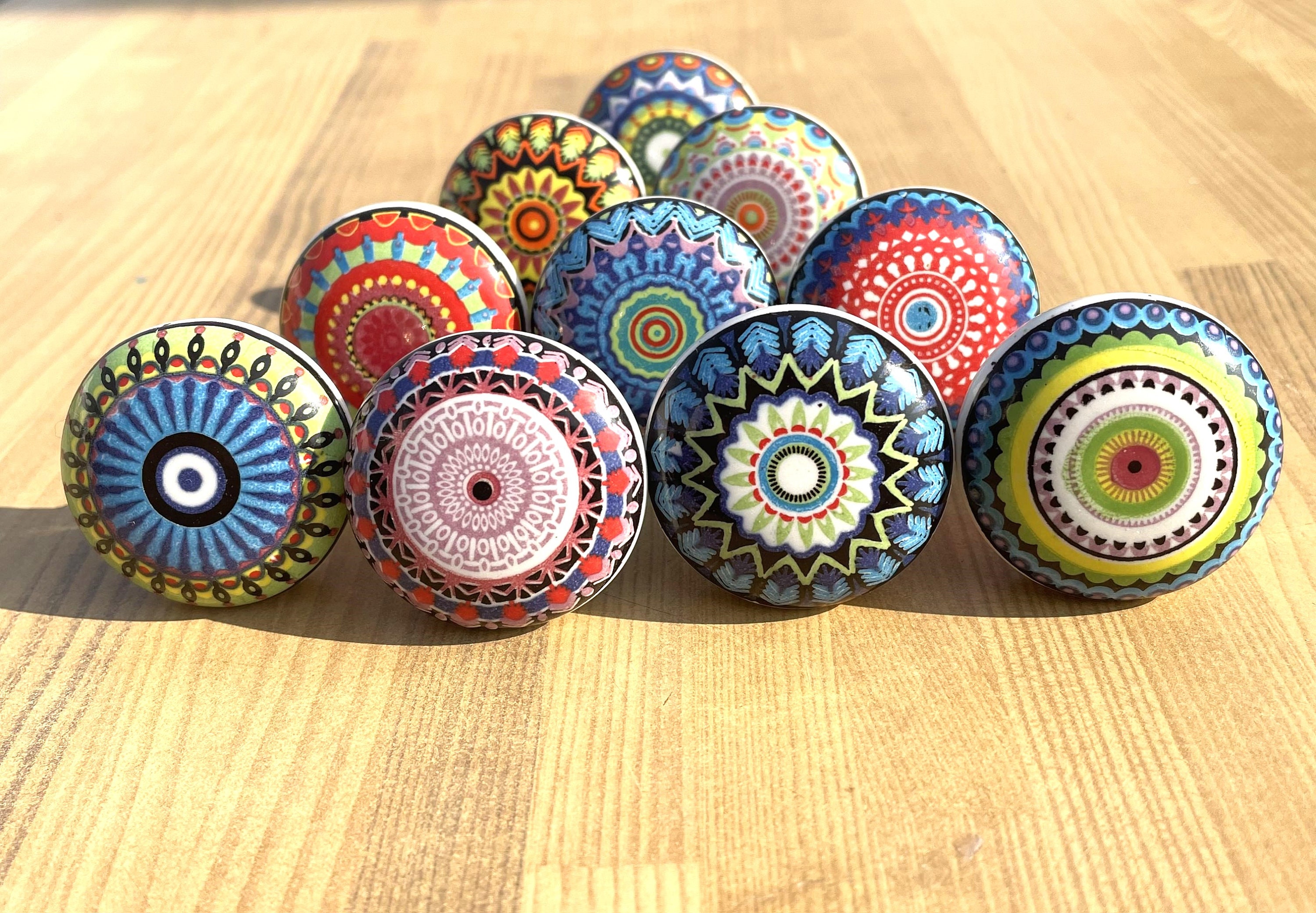 Ceramic Pulls Knobs Multi Color Vintage Decorative Cabinet Knobs Hand Painted Mandala Knobs for ...