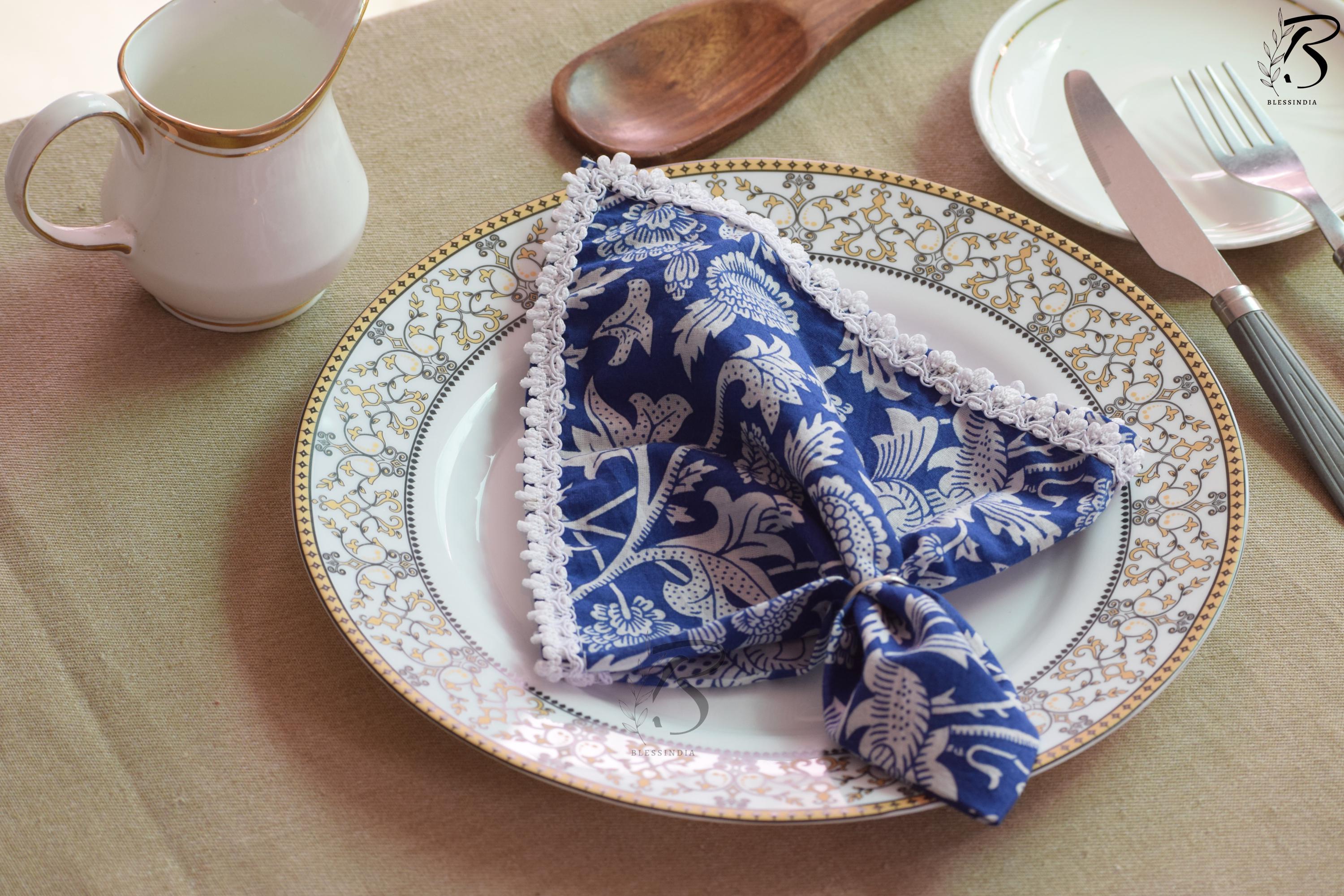 Assorted Napkins Handblock Printed Napkin Set With Border Cotton Boho ...