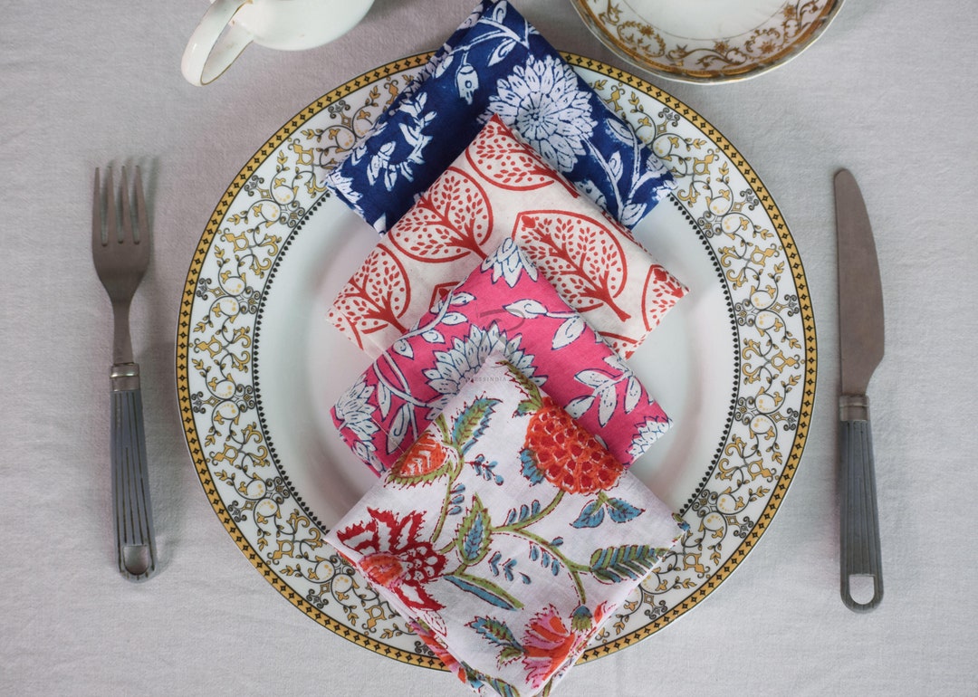 Assorted Napkins Set 20 Pcs Handblock Printed Napkin Set 100 % Cotton ...