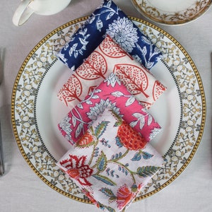 Assorted Napkins 50 Pack of Handblock Printed Napkin Set Cotton ...