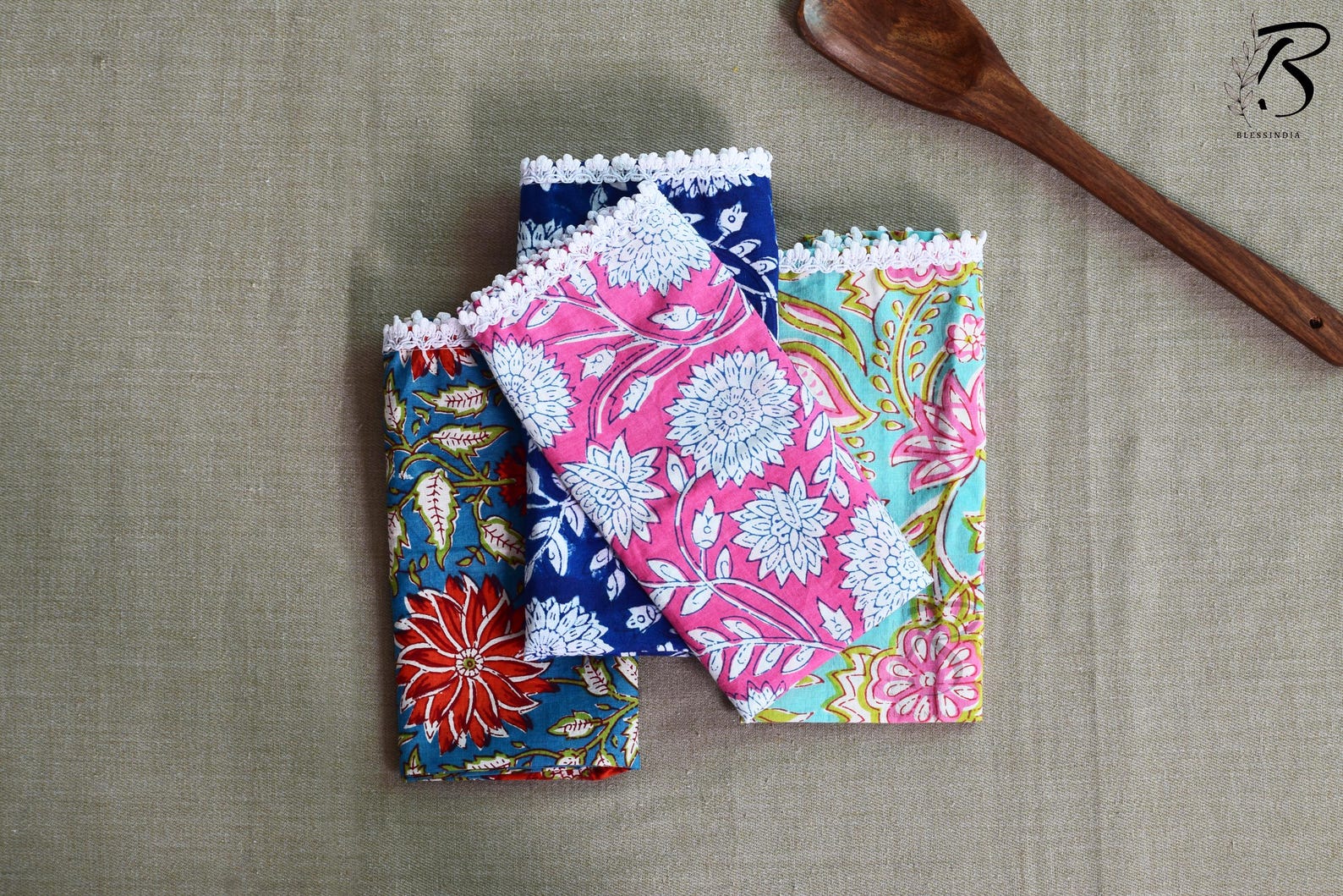 Assorted Napkins Handblock Printed Napkin Set With Border Cotton Boho ...