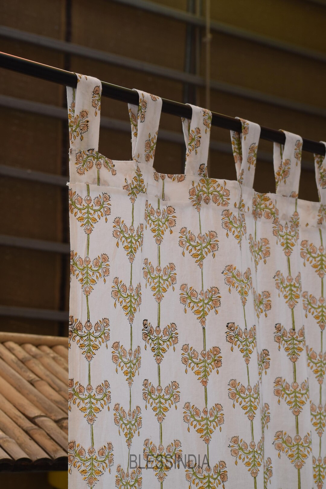Hand Block Print Cotton Curtains – Boho Floral Drapes, Set of 2 Panels ...