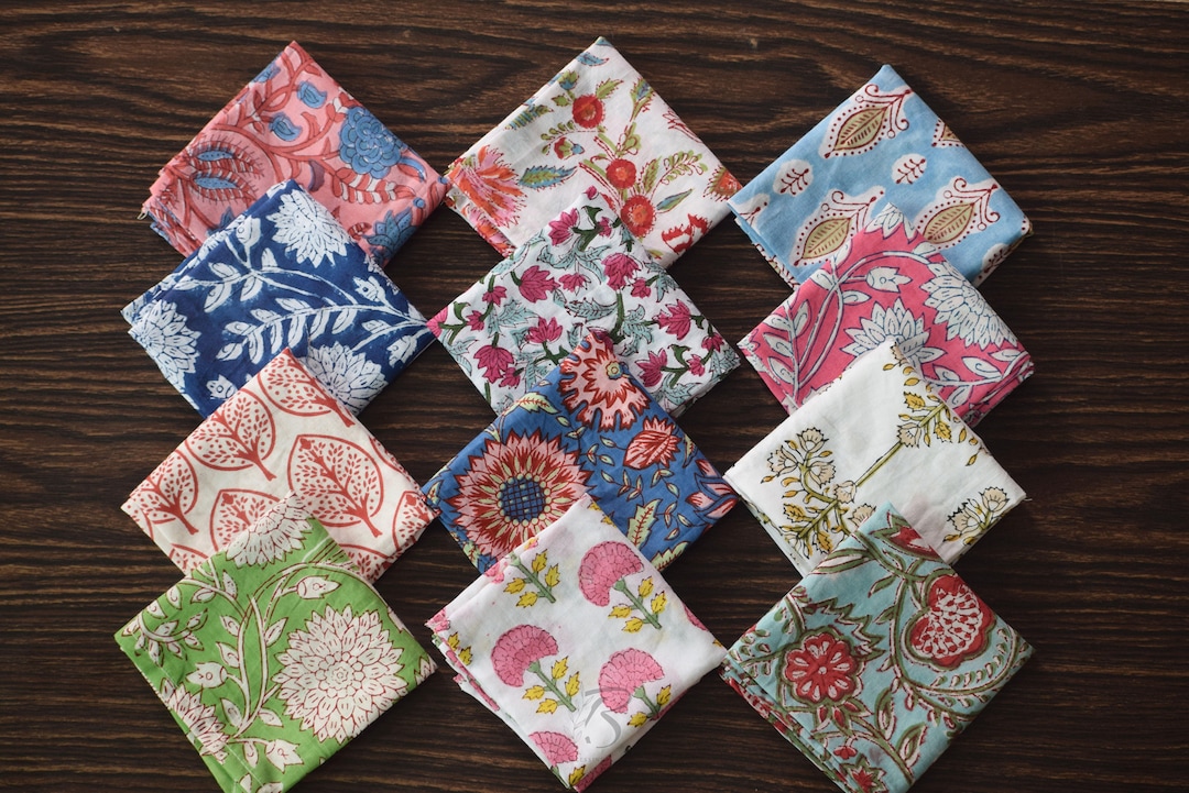 Assorted Napkins 50 Pack of Handblock Printed Napkin Set Cotton ...