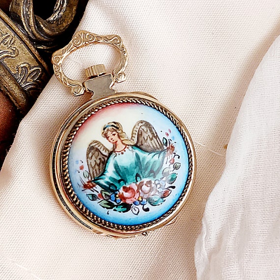 Vintage Chaika ladies pocket watch, hand painted ange… - Gem