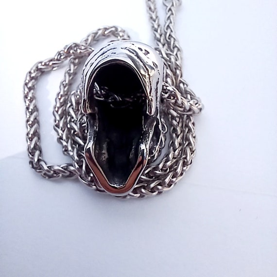 Vintage scary skull necklace, silver tone wheat chain… - Gem