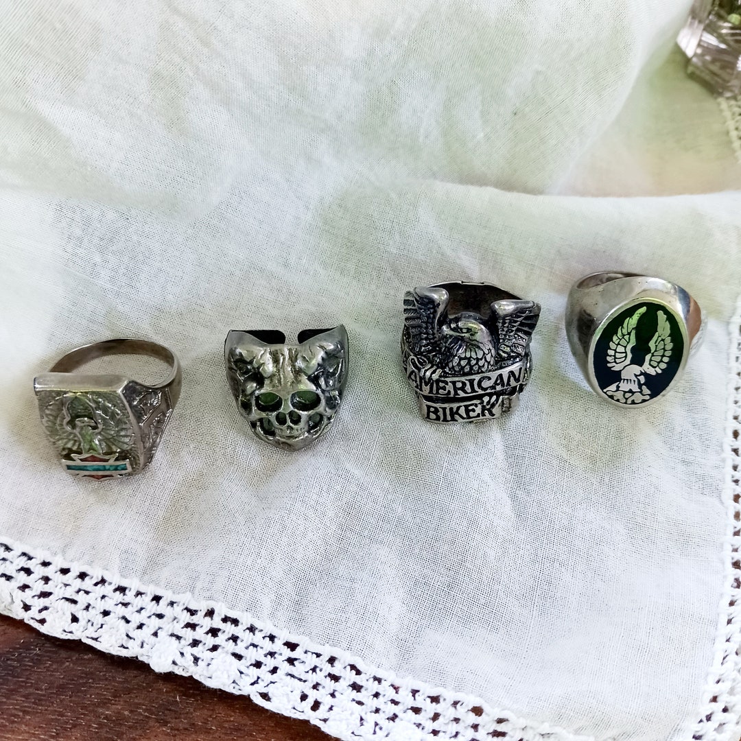 CHOICE Vintage Biker Rings Silver Tone Eagles Skull Jewelry Men's Big ...