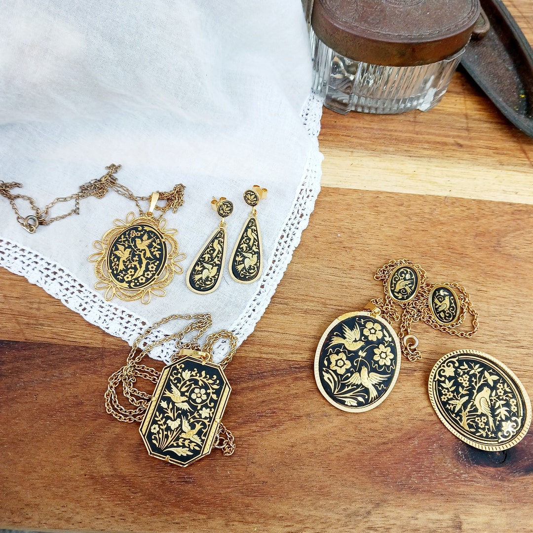 CHOICE of Damascene Set Vintage Spanish Gold Inlay Jewelry Filigree ...