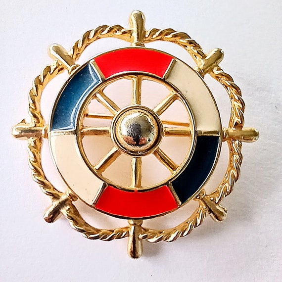 Vintage captain's wheel brooch, nautical patriotic en… - Gem