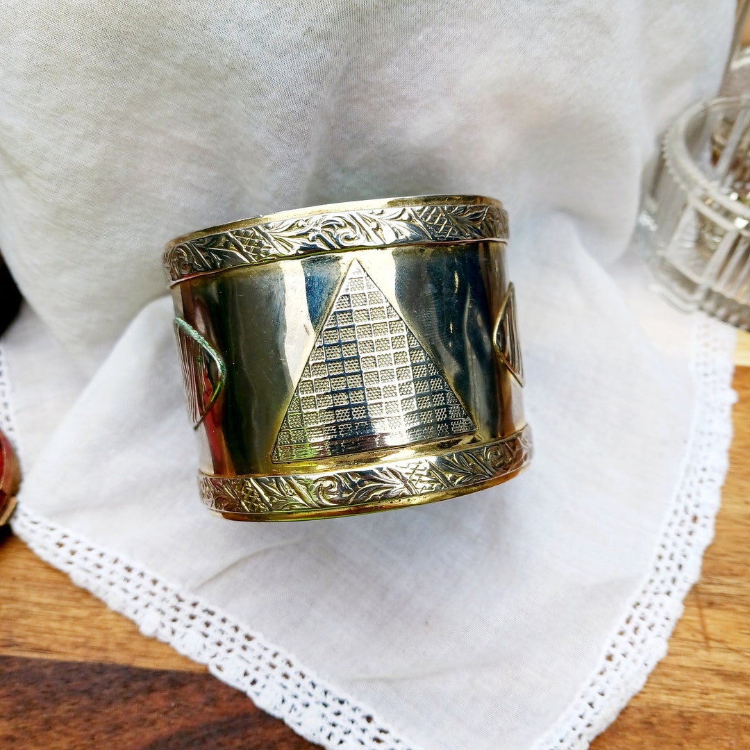 Vintage Brass Tribal Cuff, Triangle Applique Bracelet - Etsy