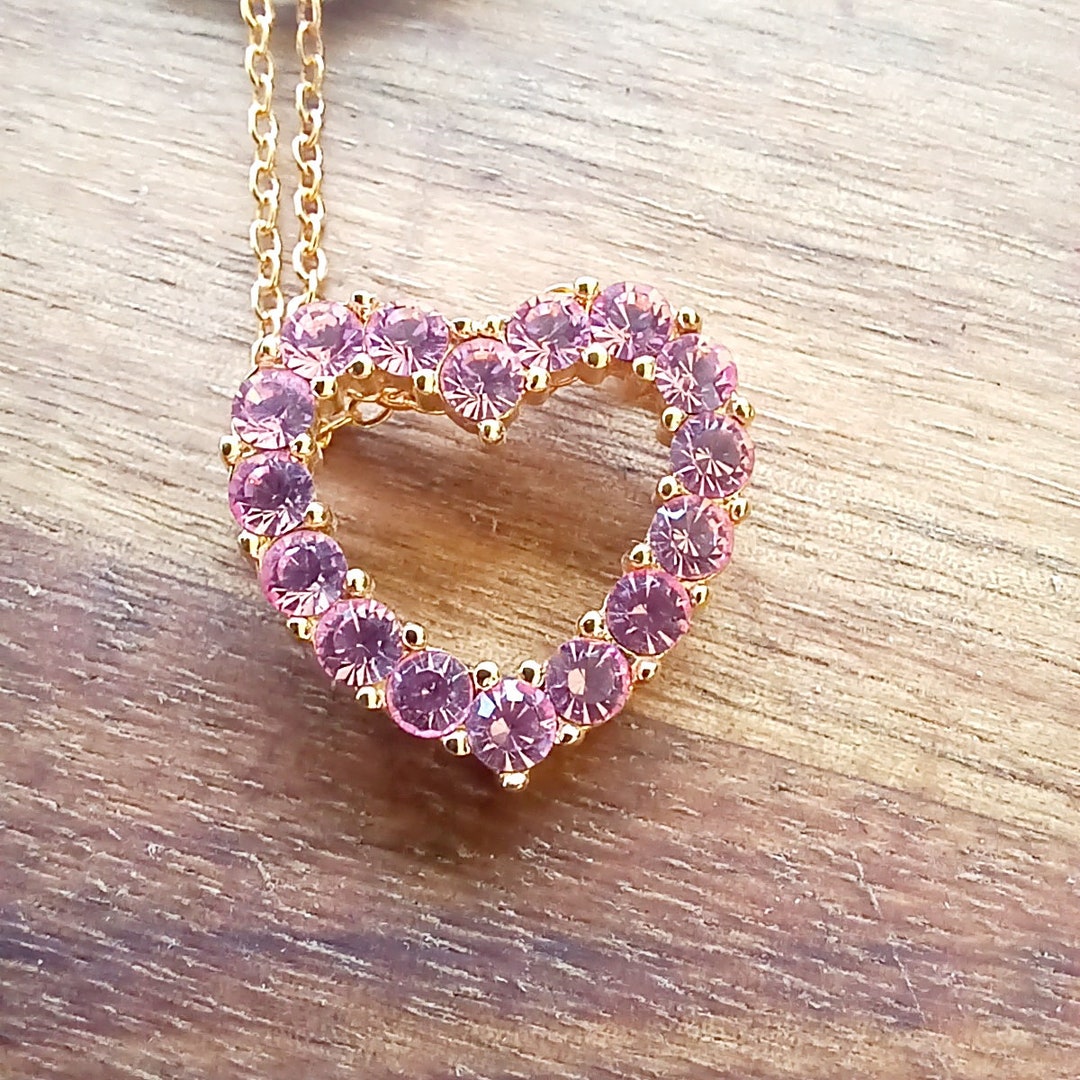 Pink Rhinestone Heart Necklace Vintage Joan Rivers Classics Crystal ...