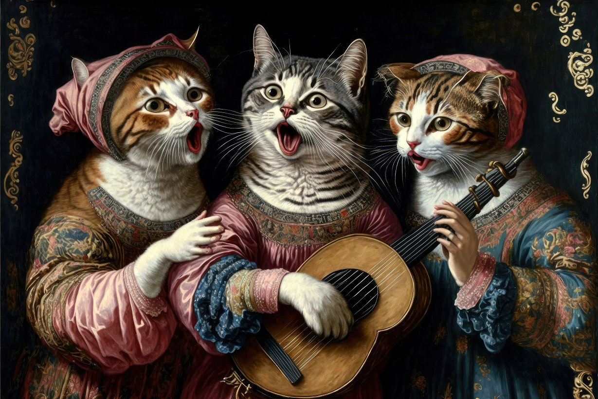 Renaissance Cats Singing AI Digital Art Wall Decor Digital Print ...