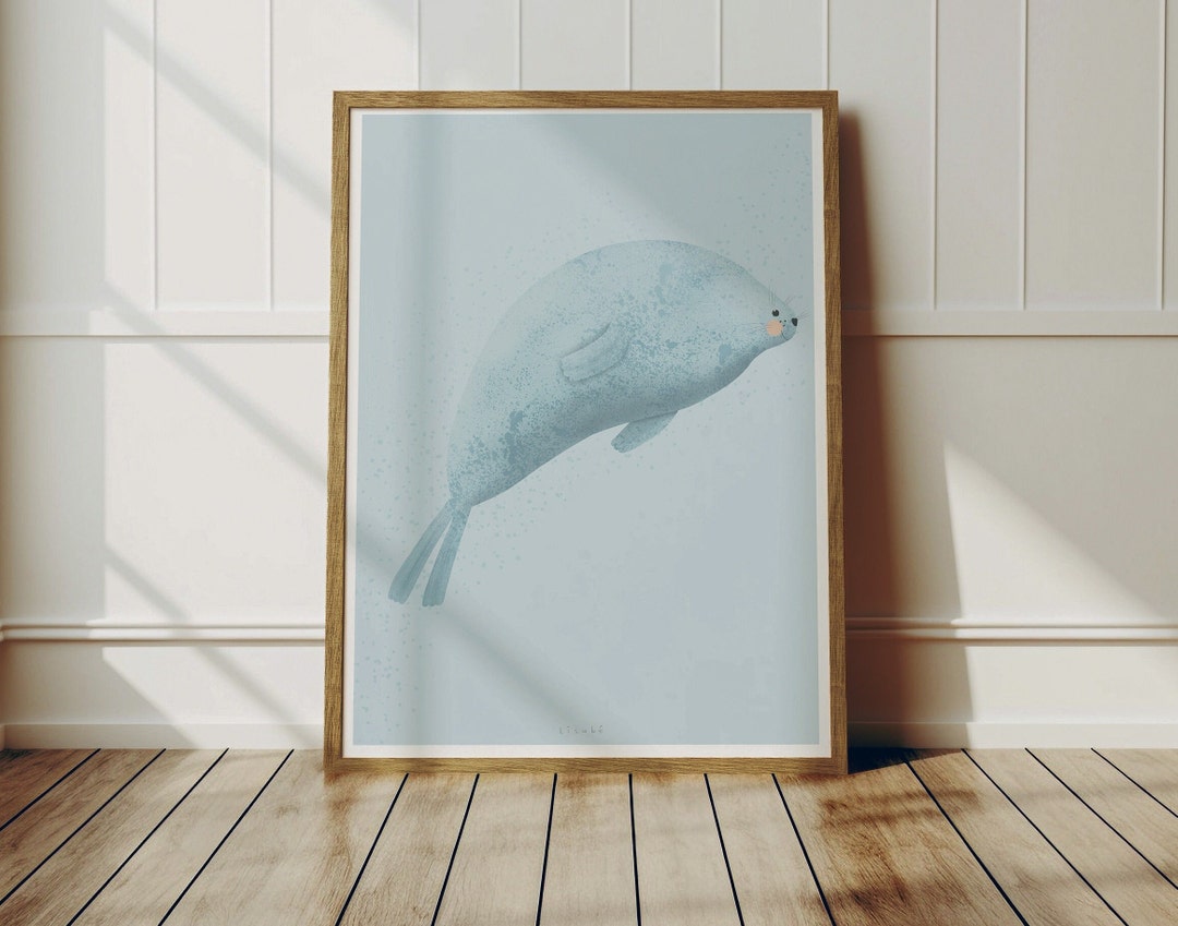 Light Blue Seal Wall Art Animal Art Print Cute Animal Wall Art Children ...