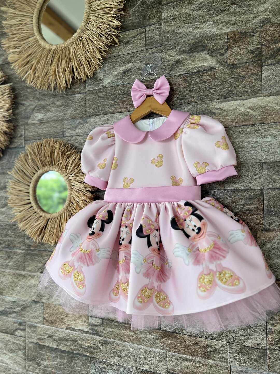 Pink Minnie Mouse Detailed Girl Dress - Etsy