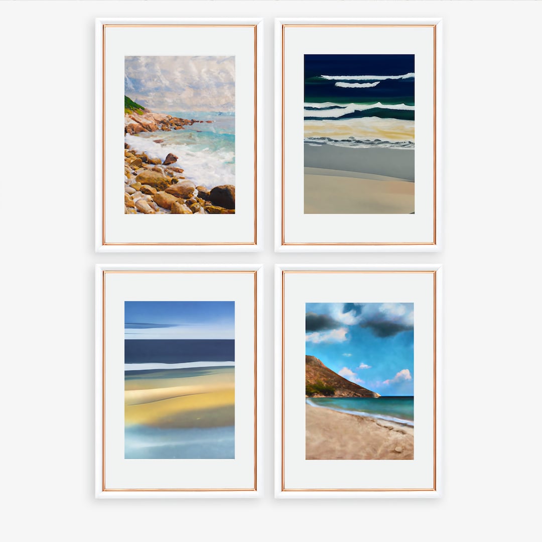 Coastal Beaches Art Prints Set of 4, Printable Coastal Artwork ...