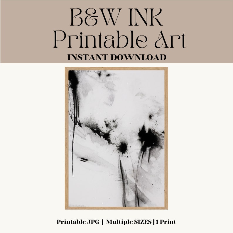 B&W Ink Abstract Art Print Printable Black and White Artwork - Etsy