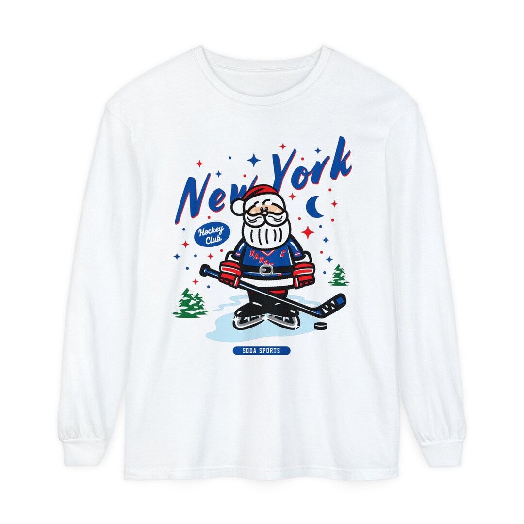 New York Rangers Santa Unisex Garment-dyed Long Sleeve T-shirt - Etsy