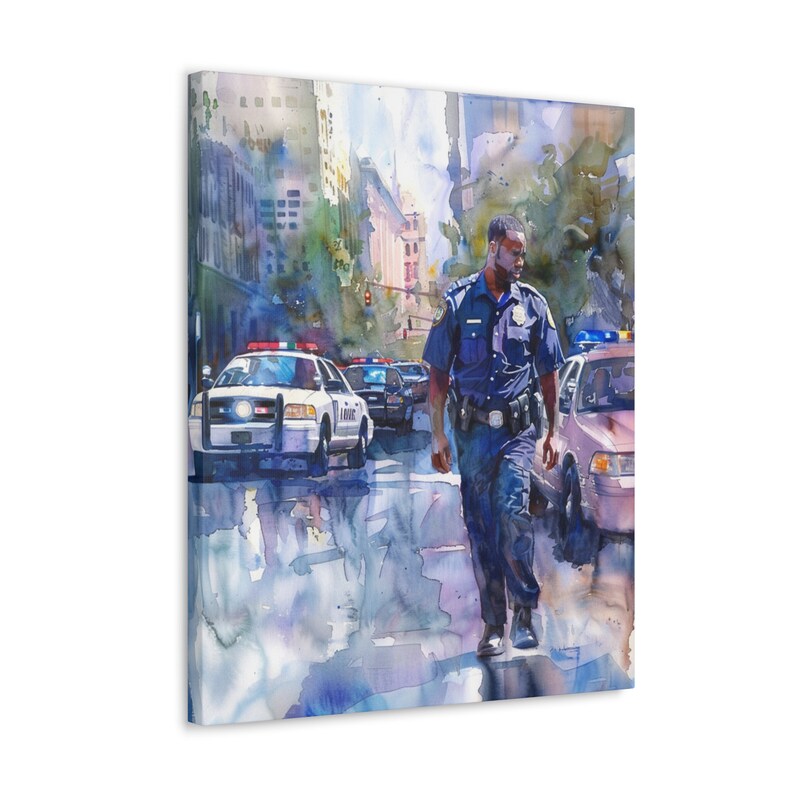 African American Police Officer #1 Canvas Gallery Wraps Watercolor ...
