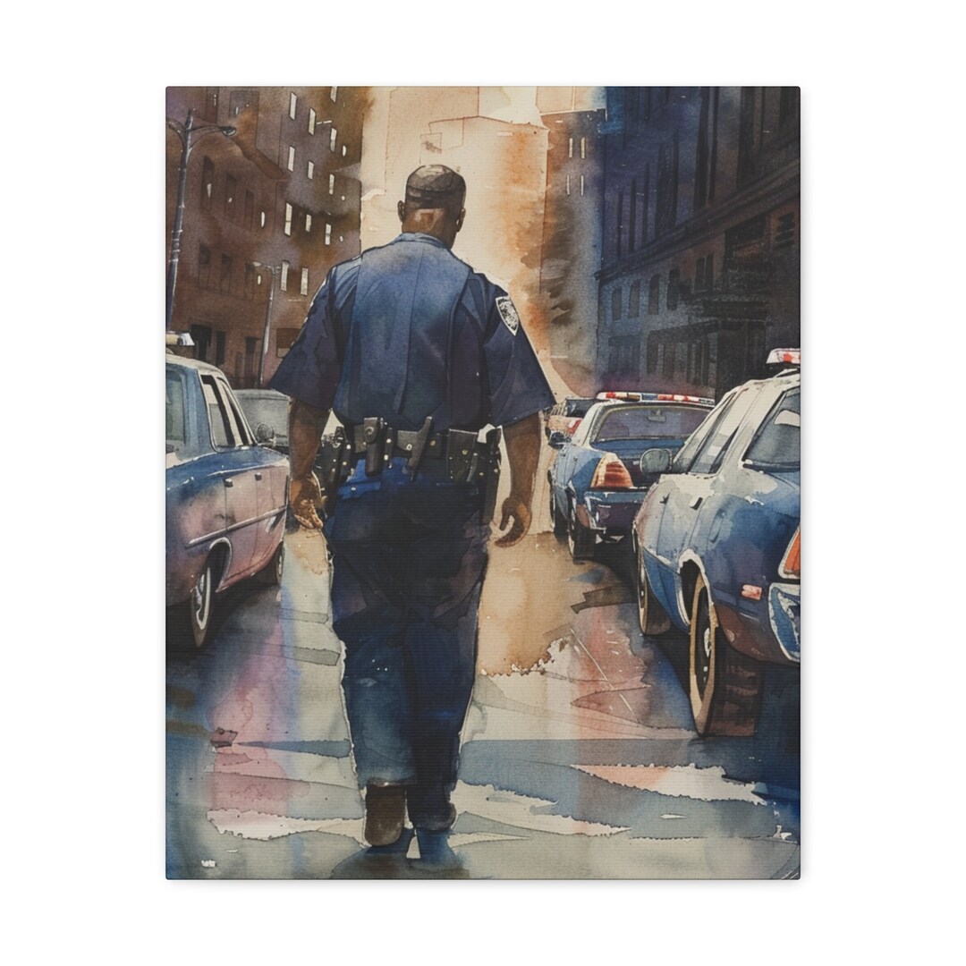 African American Police Officer #4 Canvas Gallery Wraps Watercolor ...