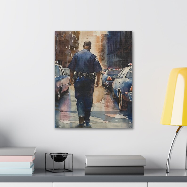 African American Police Officer #4 Canvas Gallery Wraps Watercolor ...