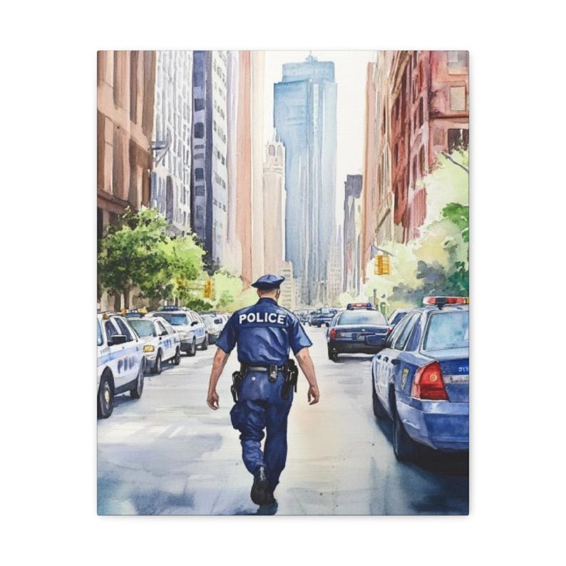 Canvas Gallery Wraps - Police Officer Watercolor Art Print, Thin Blue ...