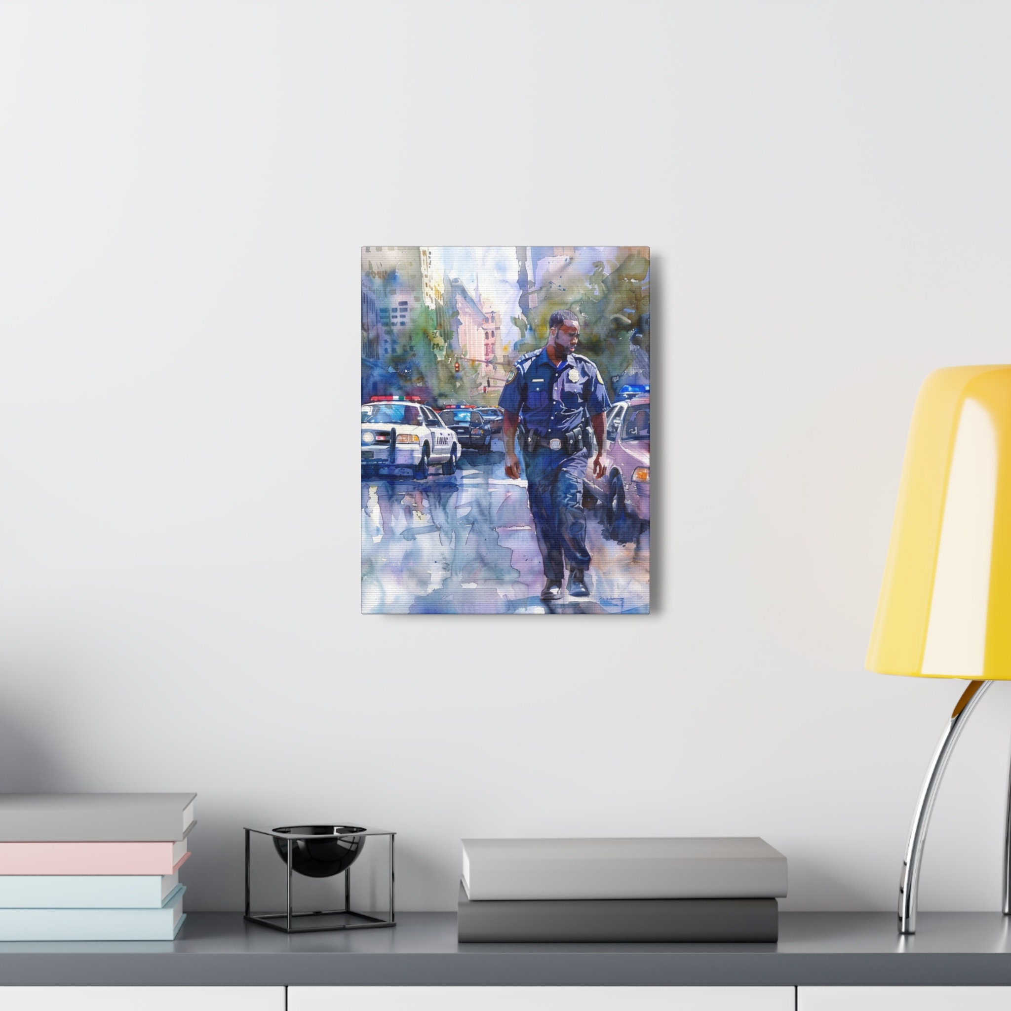 African American Police Officer 1 Canvas Gallery Wraps Watercolor Black ...
