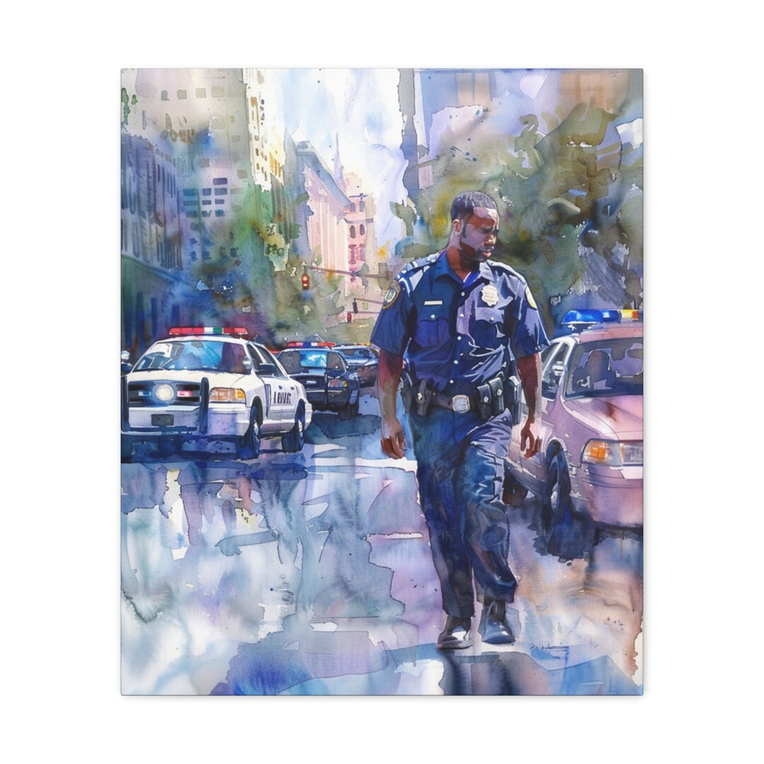 African American Police Officer #1 Canvas Gallery Wraps Watercolor ...