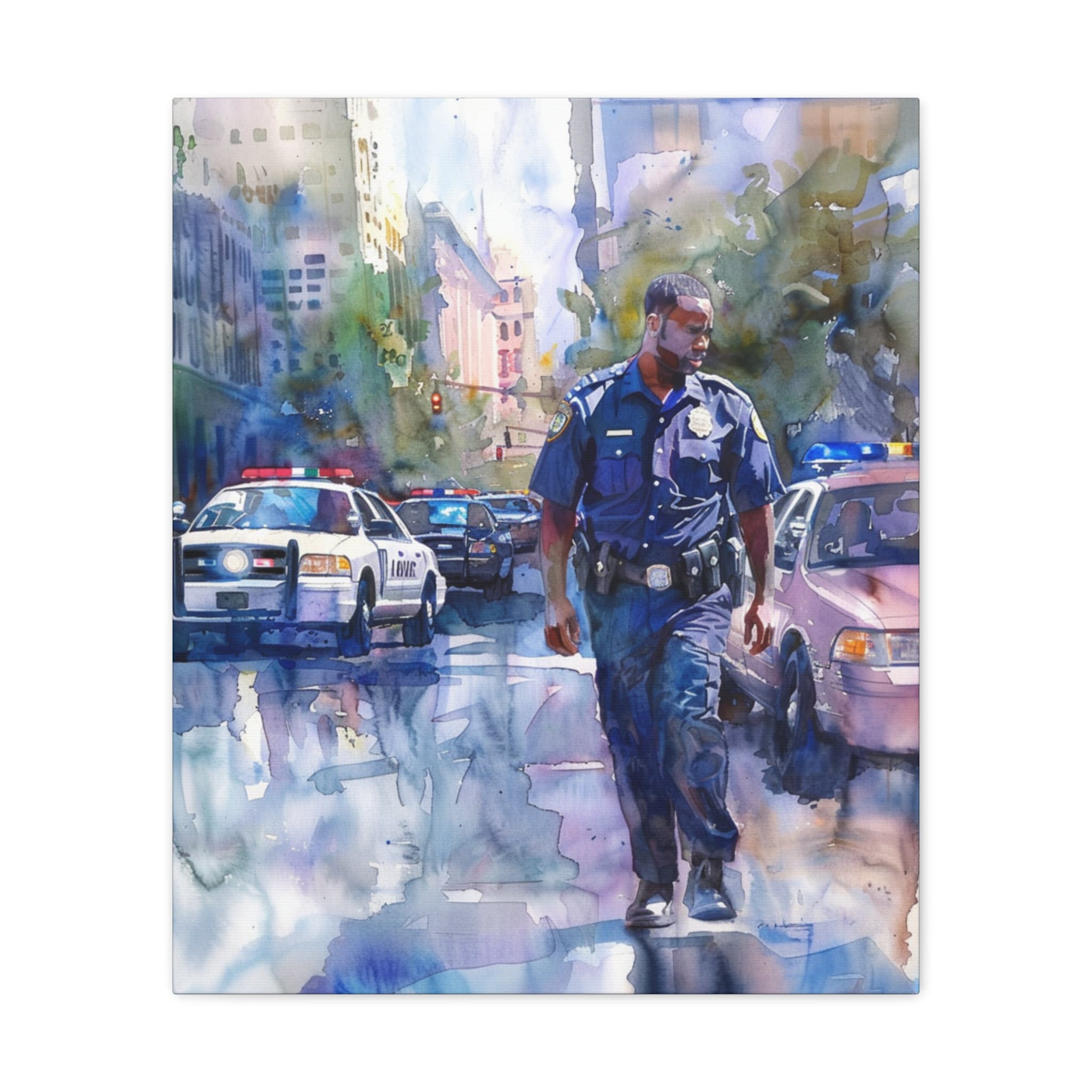 African American Police Officer 1 Canvas Gallery Wraps Watercolor Black ...