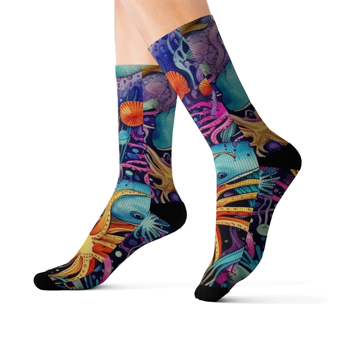 Sea Life Sublimation Socks Colorful Ocean Fish Starfish Creatures ...