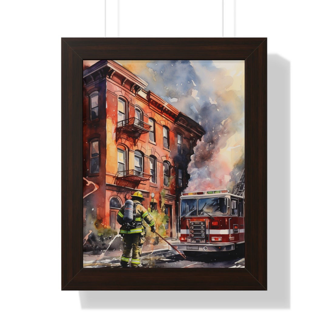 Firefighter at Work Framed Vertical Poster Firefighter Graduation Gift ...