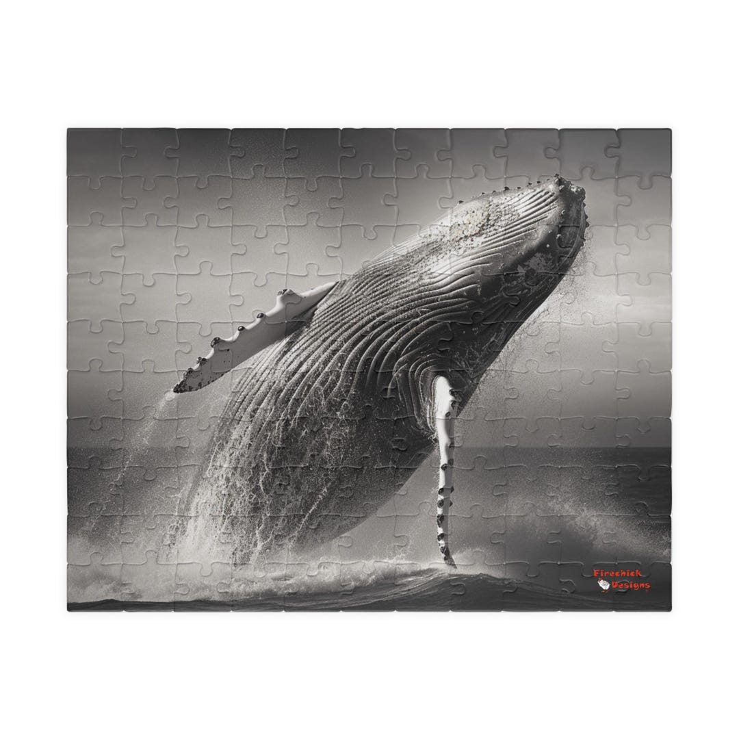 Jigsaw Puzzle, Humpback Whale Breaching in Monochrome - Ocean Animal ...