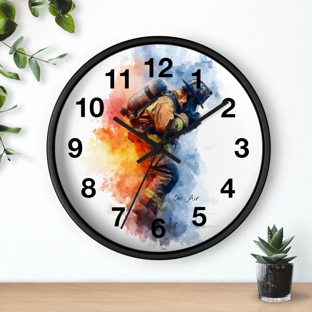 Firefighter Watercolor Illustration Wall Clock | Firehouse Decor, on ...