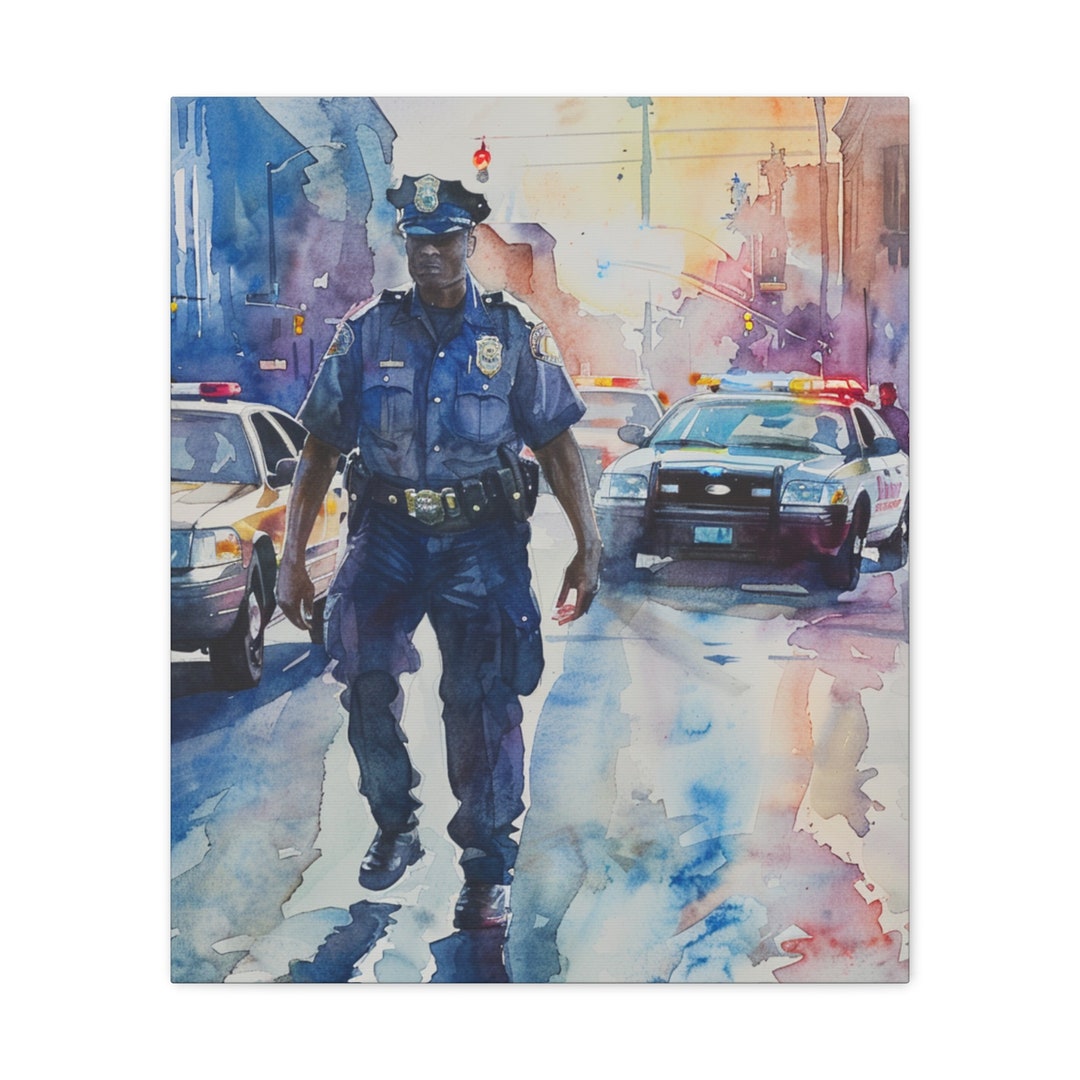 African American Police Officer #2 Canvas Gallery Wraps Watercolor ...