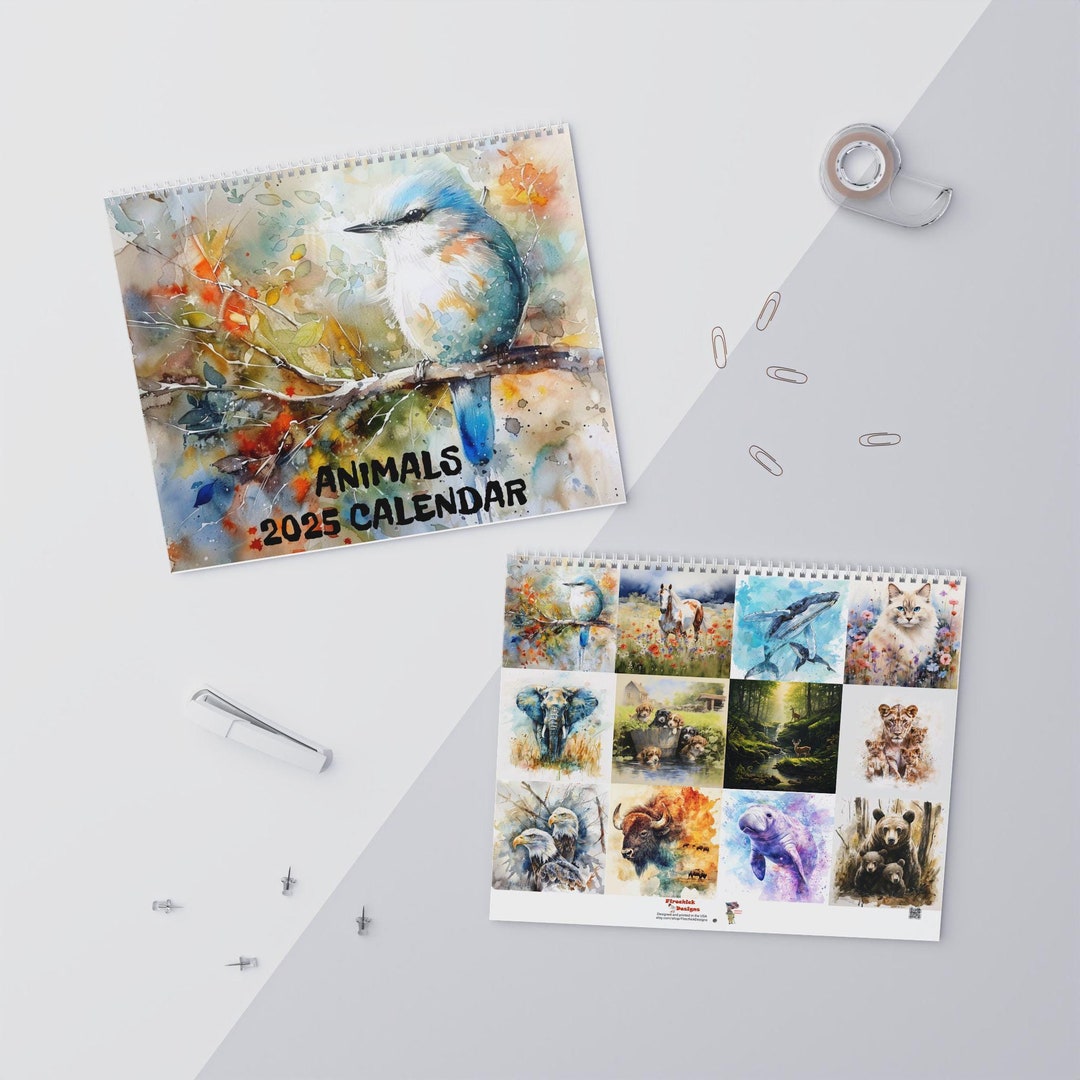 Animal Wall Calendar 2025 Watercolor Style Images Monthly Cute Wildlife ...