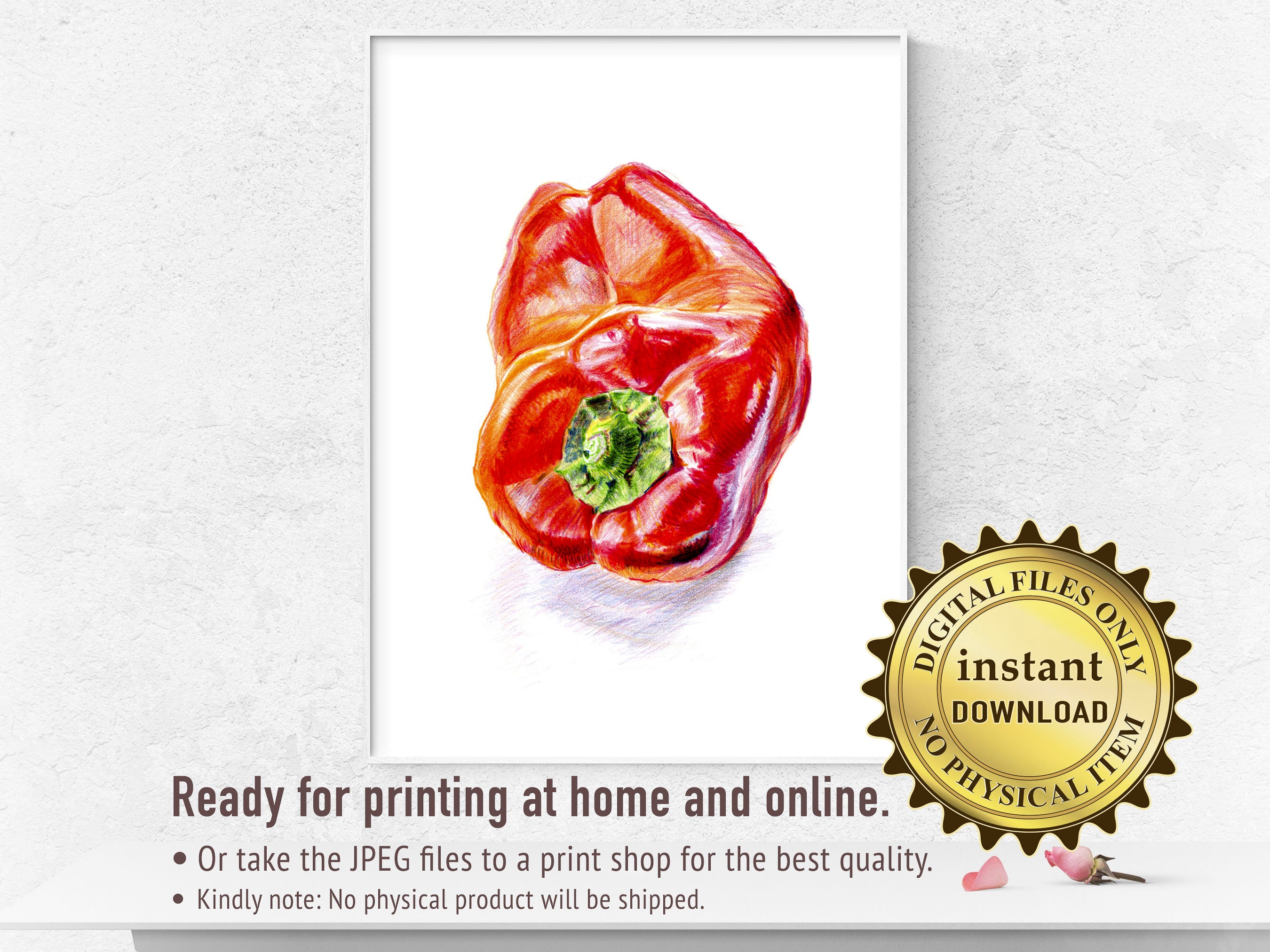 Red Bell Pepper Drawing Instant Download. Red Pepper Drawing. Culinary ...