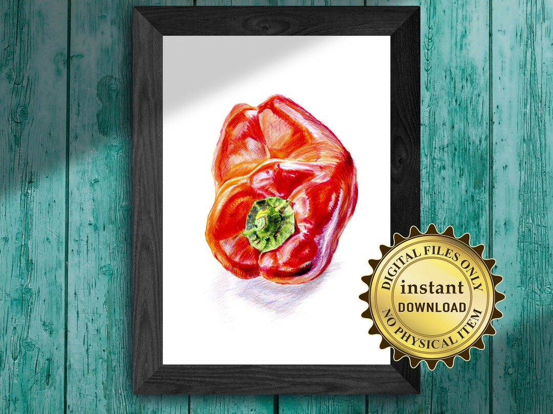 Red Bell Pepper Drawing Instant Download. Red Pepper Drawing. Culinary ...