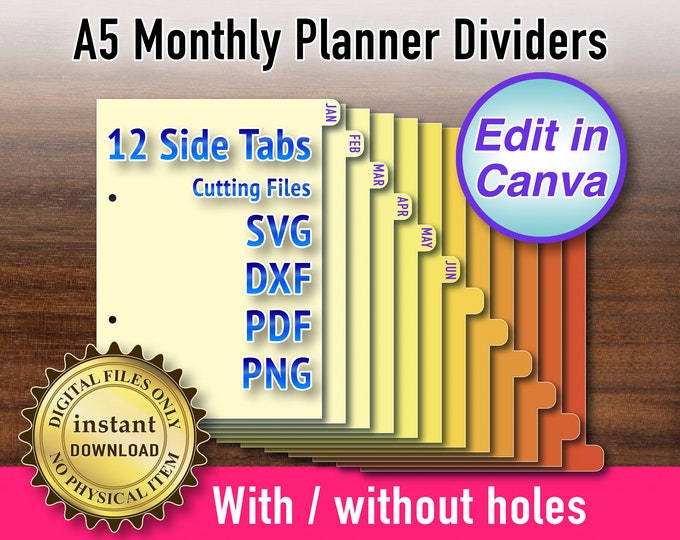 Planner Dividers Personal Wide Printable | PDF, PNG | Editable Planner Dashboard, Binder Side 6 ...