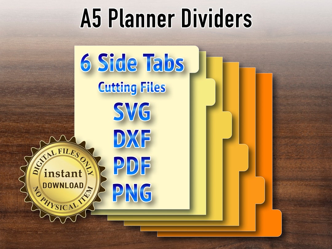 Printable A5 Planner Dividers. SVG Cutting Files. 6 Side Tab Binder ...