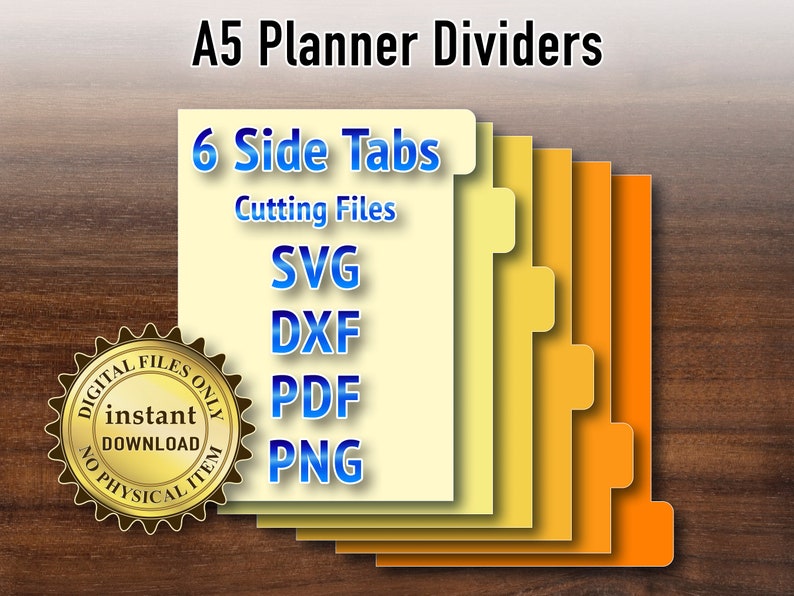 Printable A5 Planner Dividers: 6 Side Tab SVG Cutting Files (digital ...