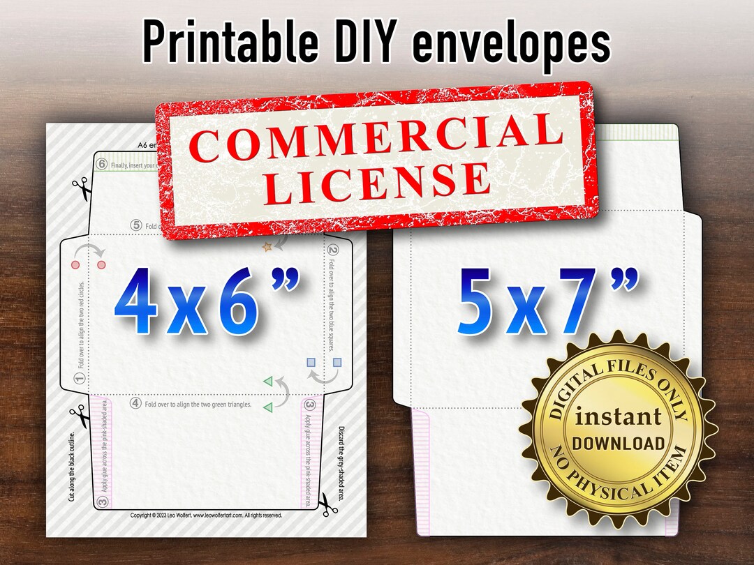 Commercial License Printable Envelopes 5x7 4x6 / Worldwide, Unlimited ...