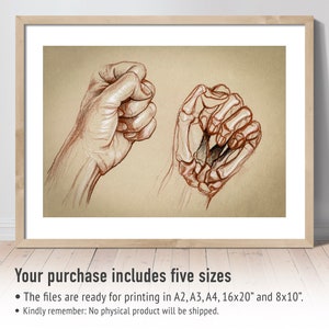 Hand Anatomy Art Print: Metacarpal Carpal Drawing (digital Download ...