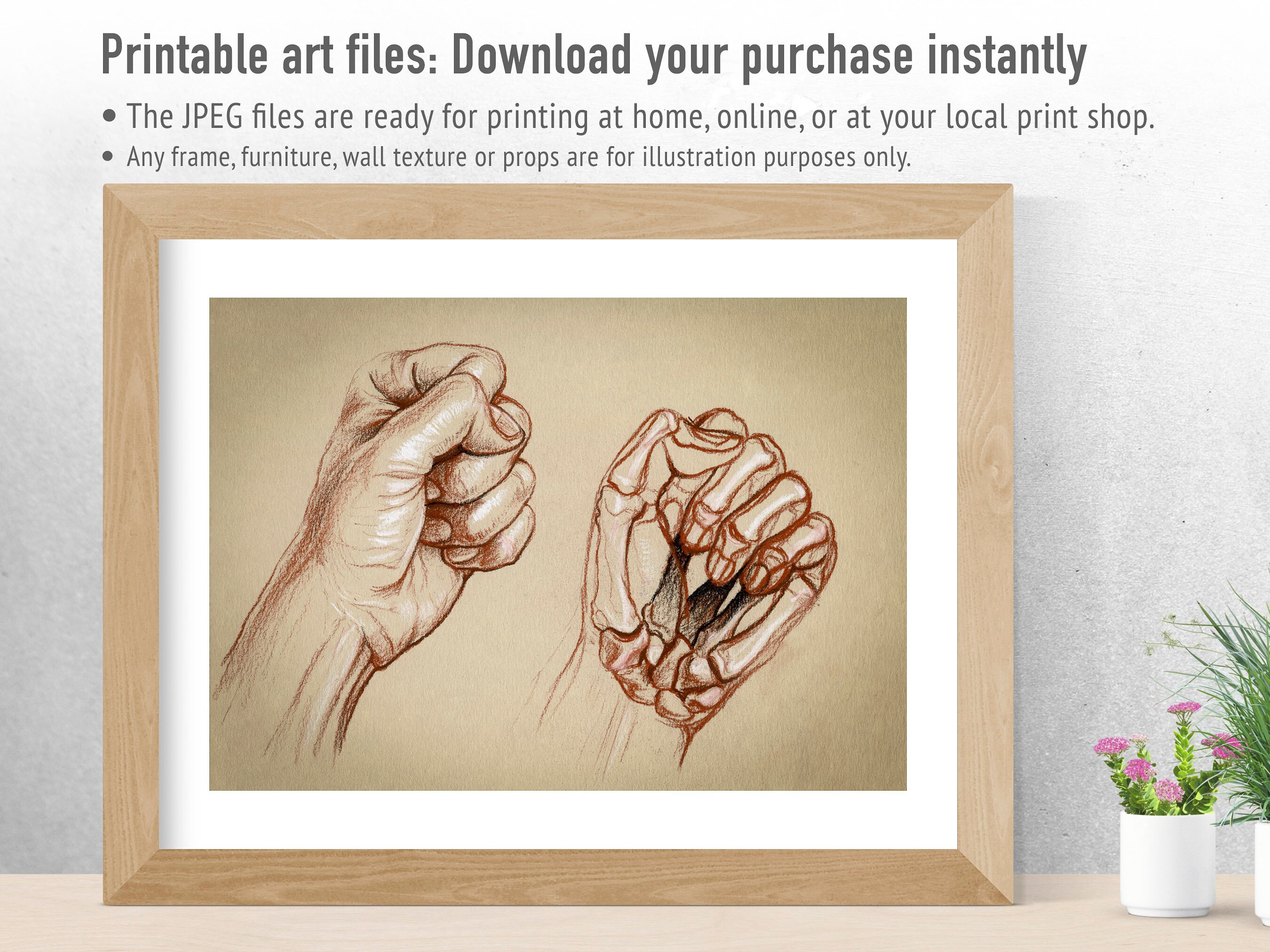 Hand Anatomy Art Print: Metacarpal Carpal Drawing (digital Download ...