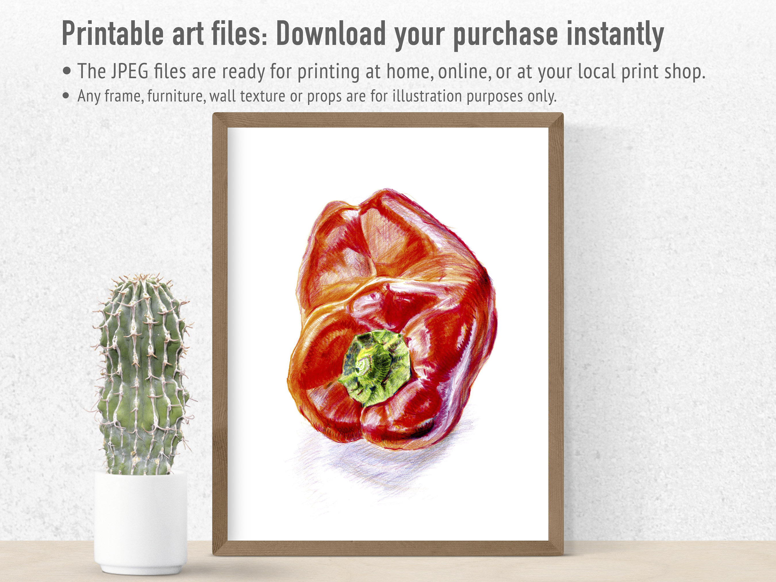 Red Bell Pepper Drawing Instant Download. Red Pepper Drawing. Culinary ...