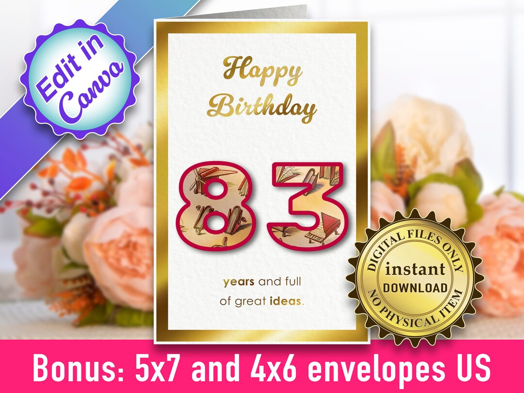 Canva Personalisable 83rd Happy Birthday Card for Her and Him ...