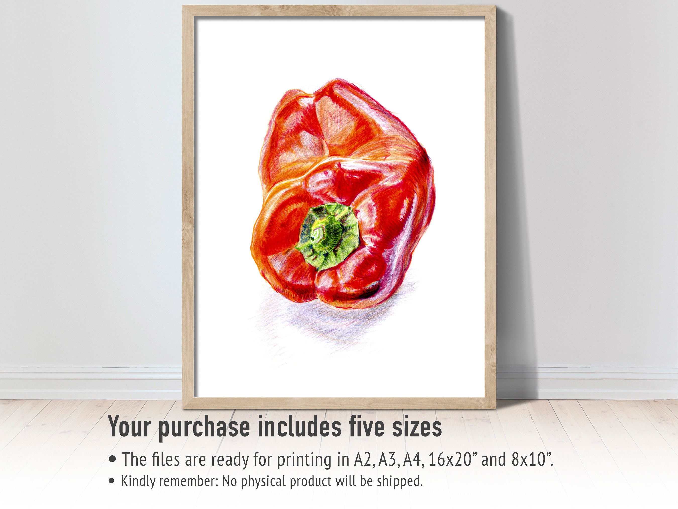 Red Bell Pepper Drawing Instant Download. Red Pepper Drawing. Culinary ...