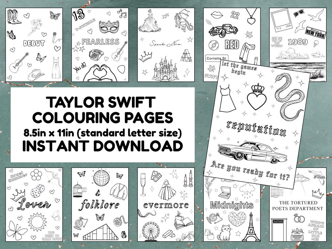 Taylor Swift Album Coloring Pages: Swiftie Art Activity (digital ...