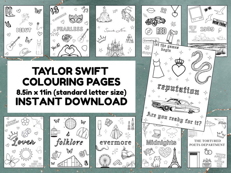 Taylor Swift Album Coloring Pages: Swiftie Art Activity (digital ...