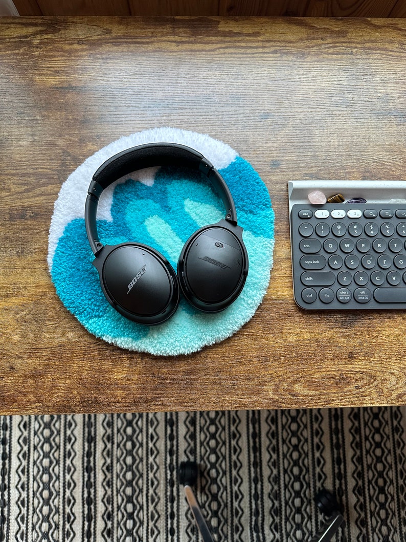 Trippy Blue Tufted Desk Mat/mini Rug - Etsy
